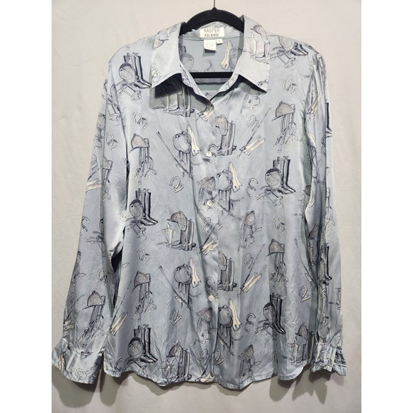 Kasper A.S.L | Tops | Vtg Kasper 0 Silk Equestrian All Over Print Fox ...